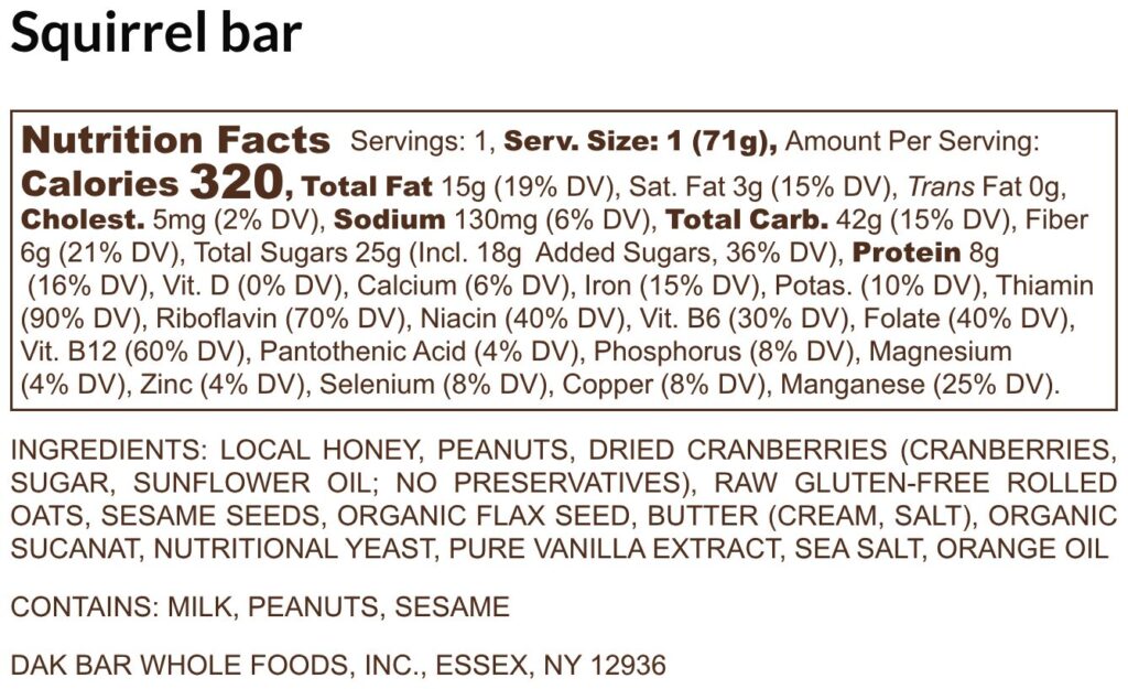 Squirrel Bar - Dak Bar | Gourmet Handcrafted Energy Bars in the Adirondacks